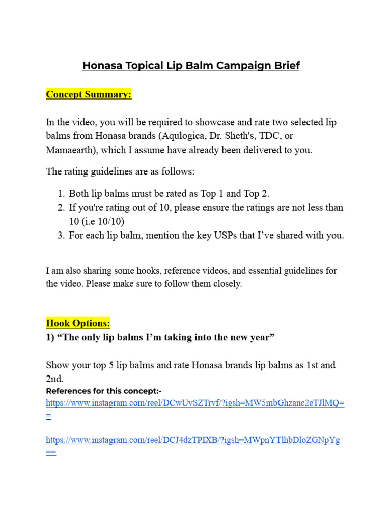 Honasa Topical Lip Balm Campaign Brief | PDF | Toiletry | Skin Care