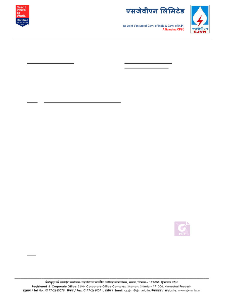 SJVN Limited: NSE Symbol: SJVN-EQ Bolt Scrip Id: SJVN SCRIP CODE ...