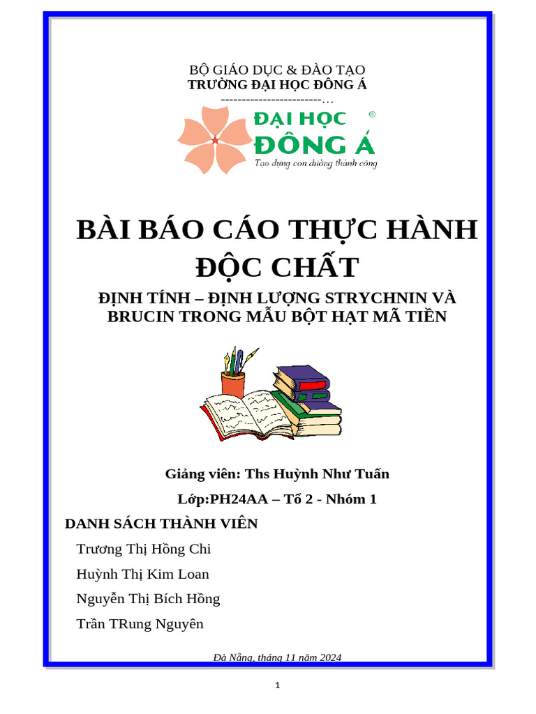 Báo Cáo Thực Hành Độc Chất - Buổi 2 - Nhóm 1- Định Lượng, Định Tính ...