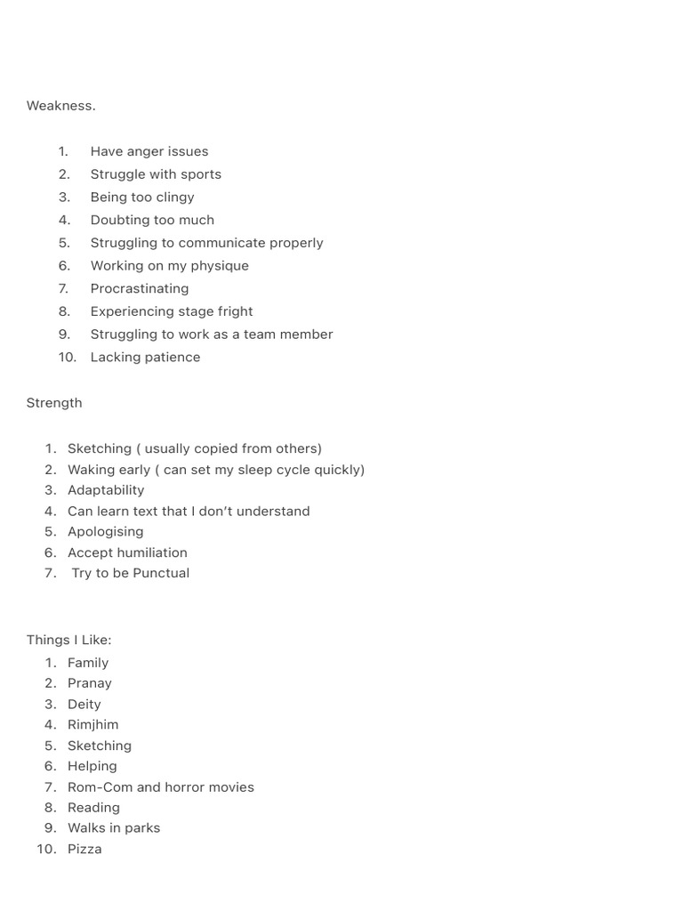 Personal Strengths and Weaknesses | PDF