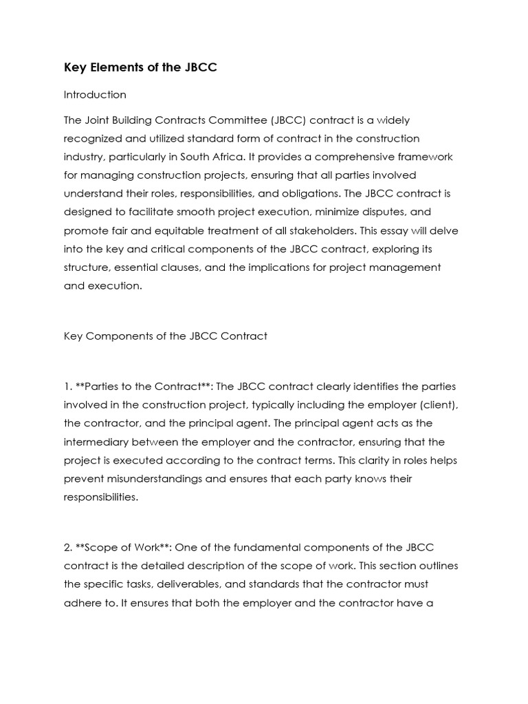 Key Elements of JBCC Contract | PDF | Safety | Employment