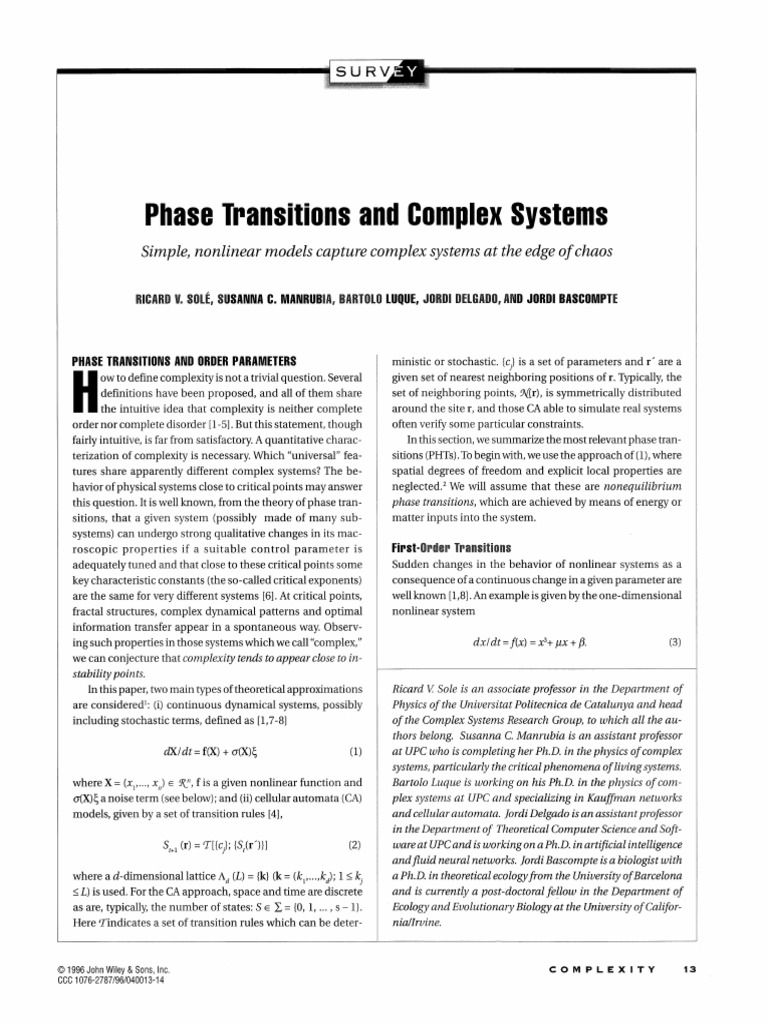 (ARTIGO, 1996) SOLÉ, R. v. Et Al. Phase Transitions and Complex Systems | PDF | Phase Transition ...