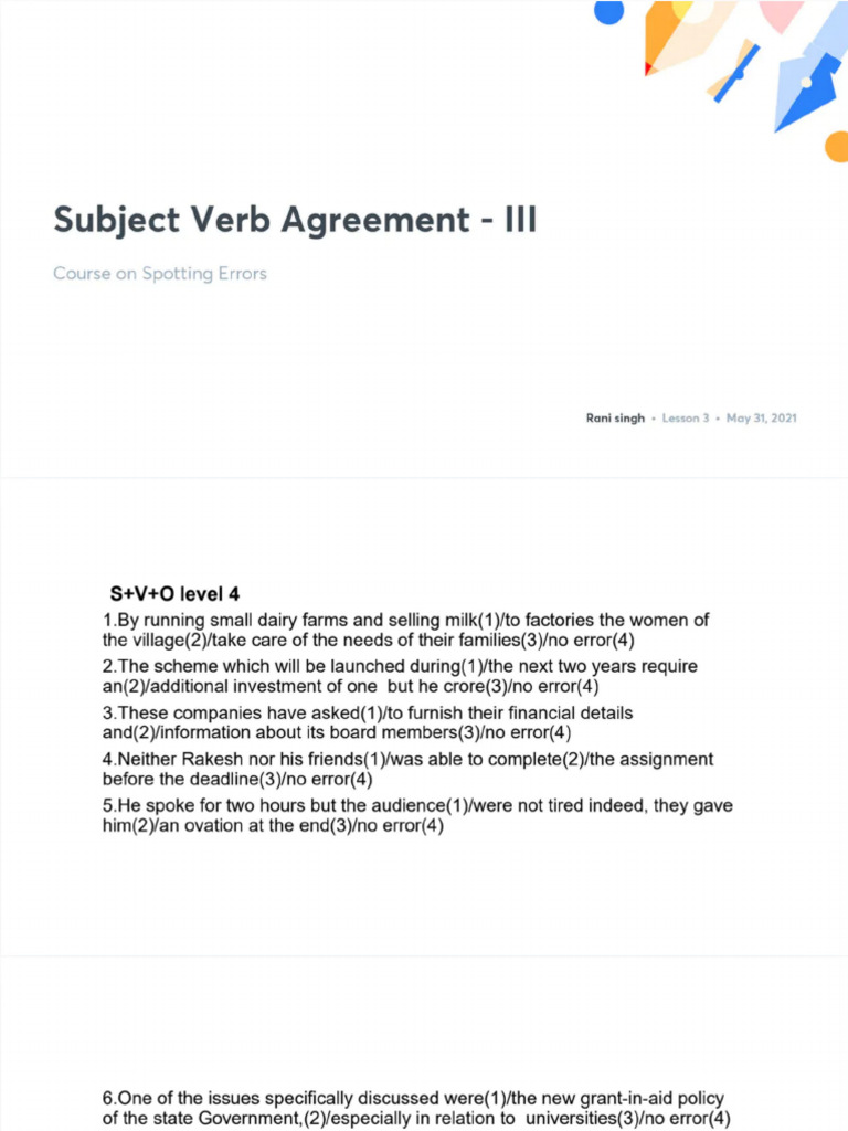 Sub Verb Agre Level 4 | PDF