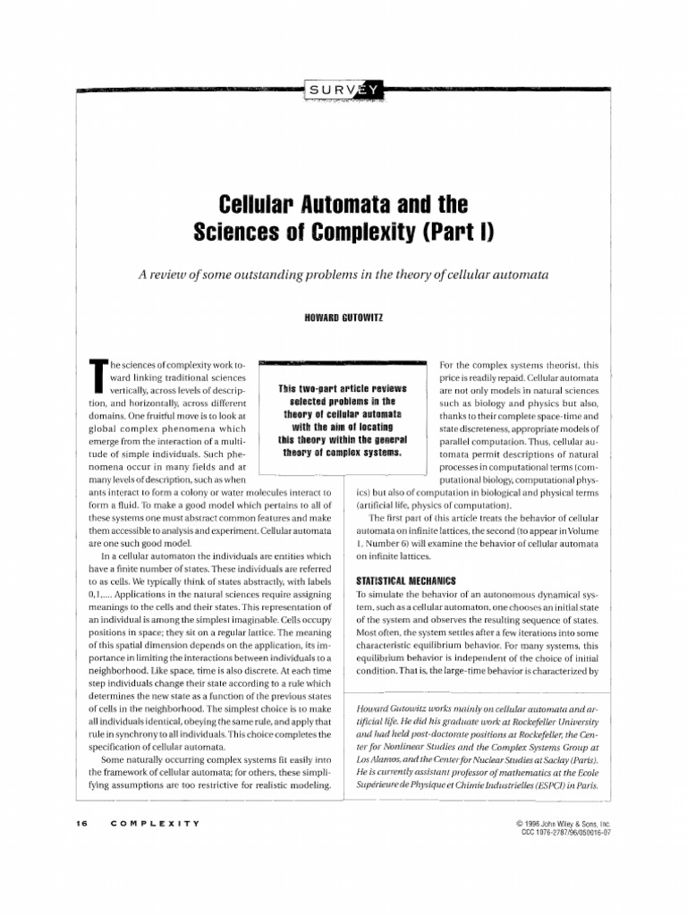 (ARTIGO, 1996) GUTOWITZ, H. Cellular Automata and The Sciences of Complexity | PDF | Automata ...