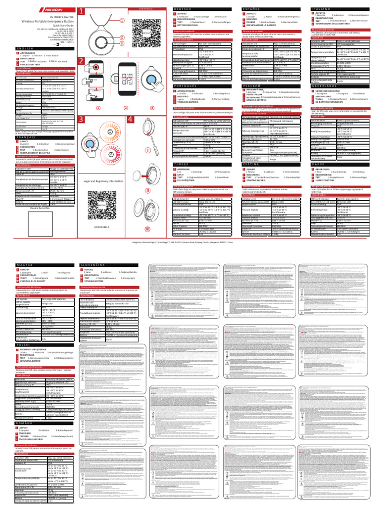 Ghid Rapid de Instalare Buton de Panica Wireless Hikvision AX PRO DS-PDEBP1-EG2-WE | PDF
