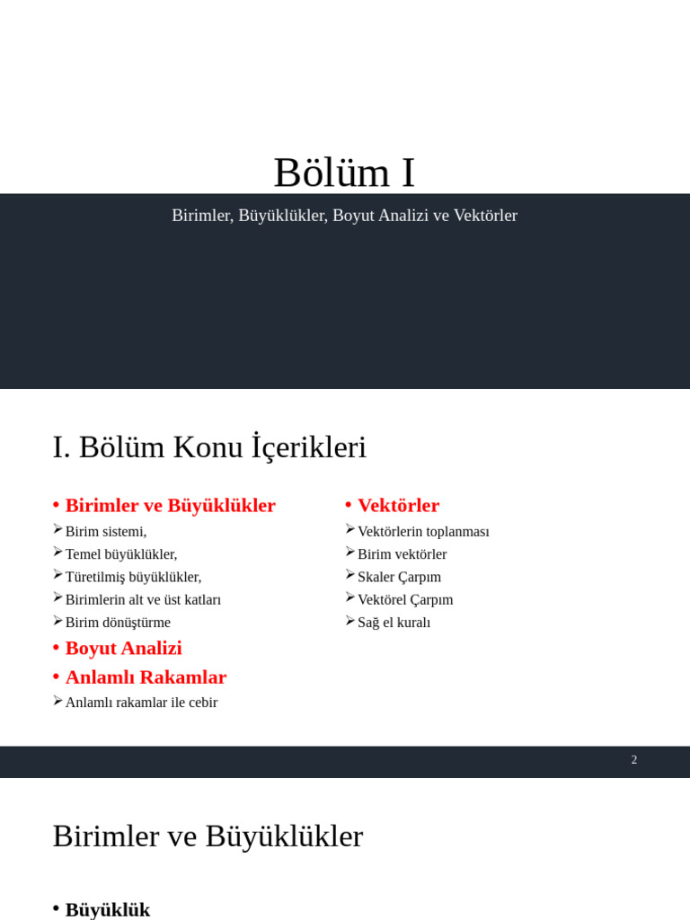 Birimler, Büyüklükler, Boyut Analizi Ve Vektörler | PDF