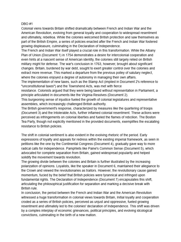 Dbq | PDF | Kingdom Of Great Britain | American Revolution