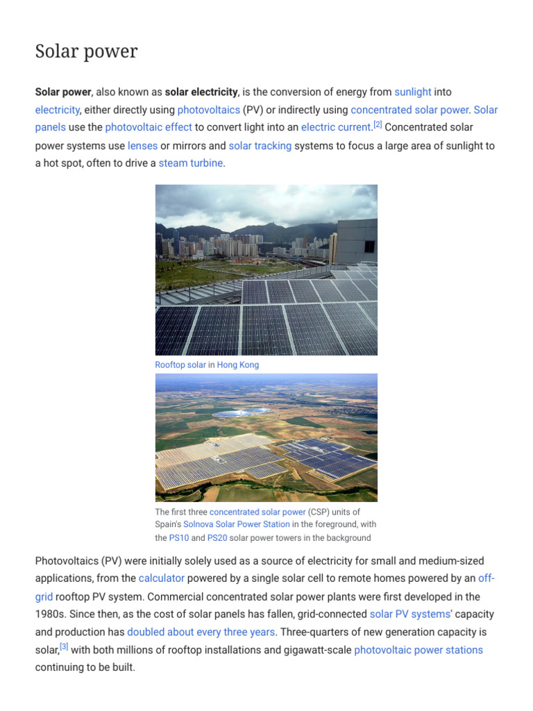Solar Power - Wikipedia | PDF | Solar Power | Photovoltaics