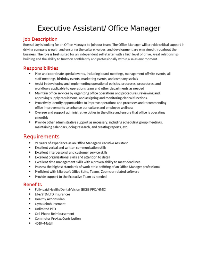 Office Manager Job Description | PDF