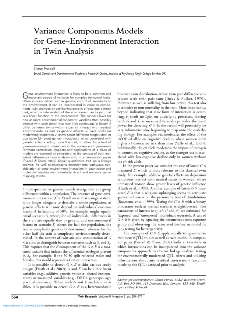 Div Class Title Variance Components Models for Gene Environment ...