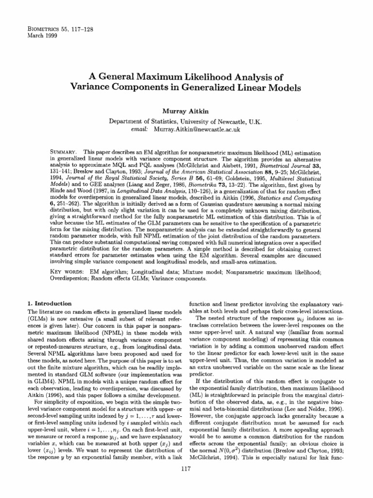 Biometrics - 2004 - Aitkin - A General Maximum Likelihood Analysis of Variance Components in ...