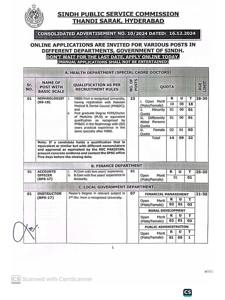 SPSC New Jobs Adv - 10 | PDF