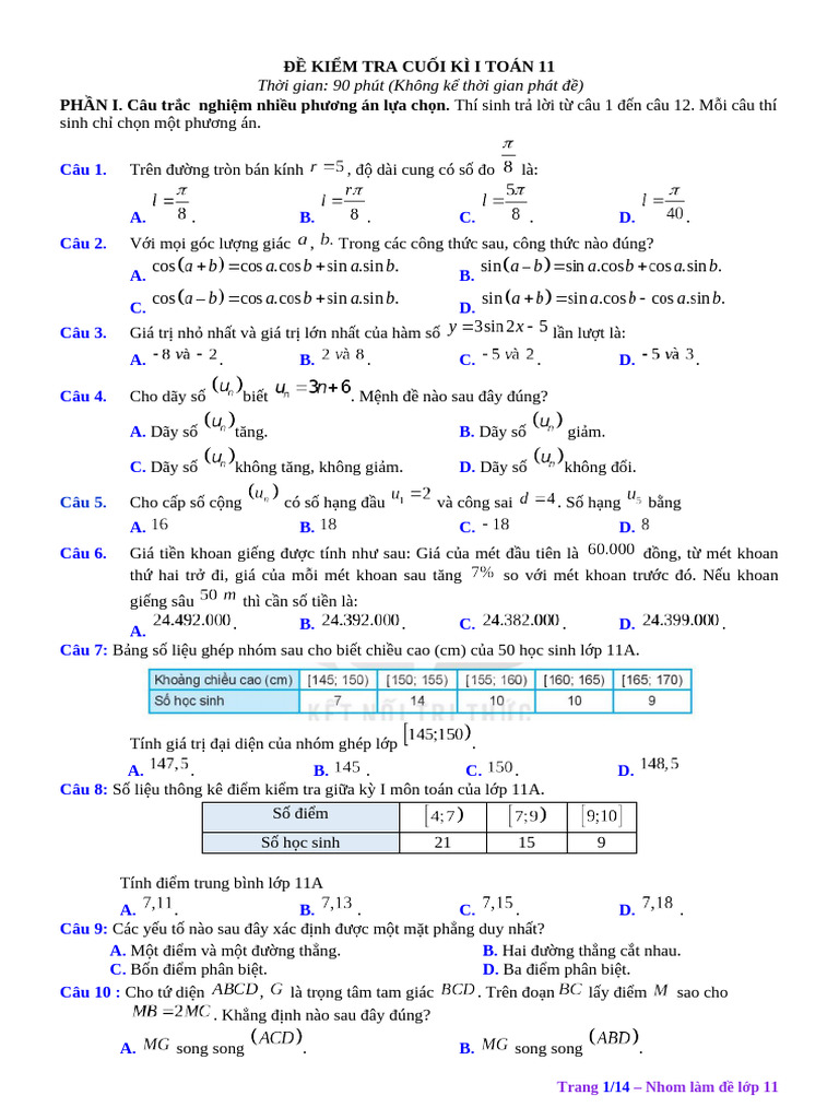 Đề số 06 CK1 Toán 11 | PDF