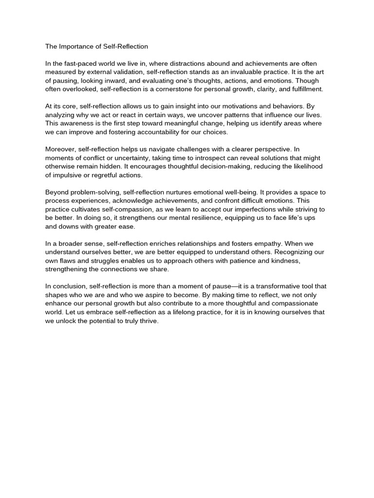 The Importance of Self-Reflection | PDF