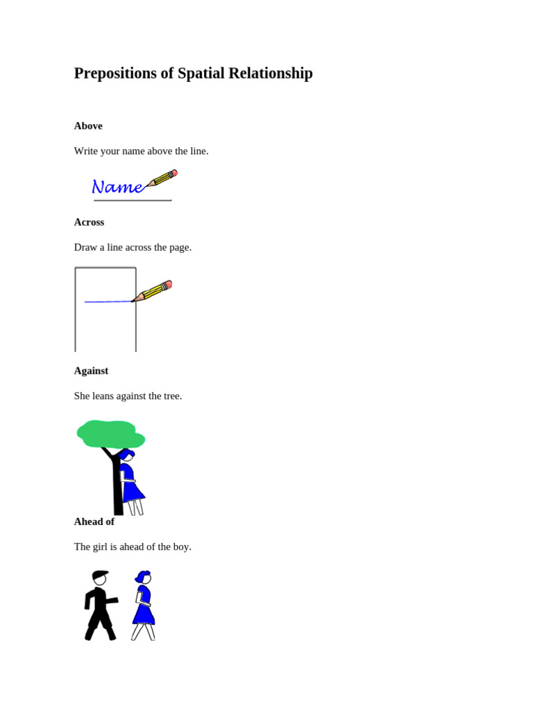 Prepositions of Spatial Relationship | PDF