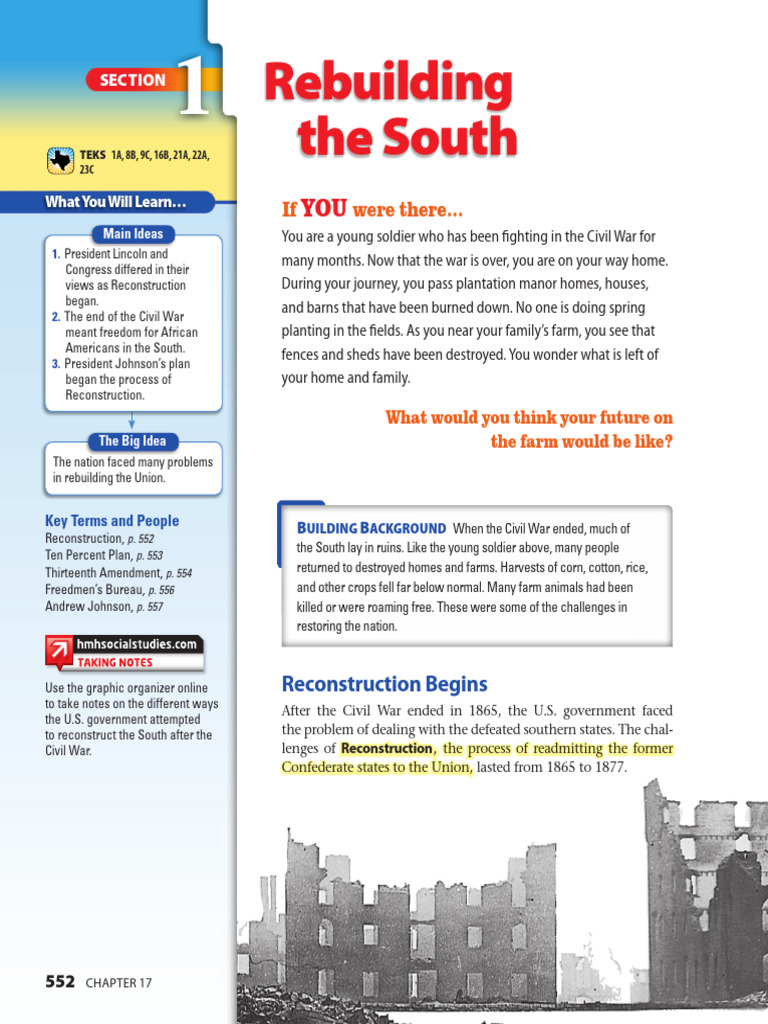 Chapter 17 Section 1 Reading | PDF | Freedman | Reconstruction Era