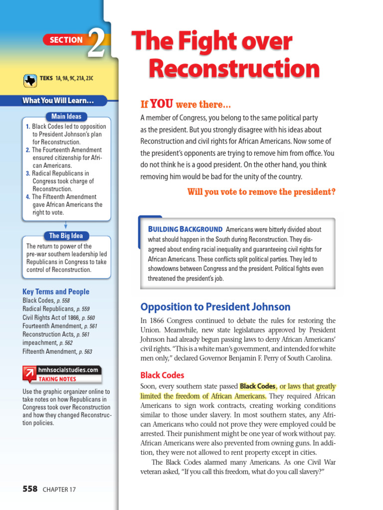 Chapter 17 Section 2 Reading | PDF | Reconstruction Era | Fifteenth ...