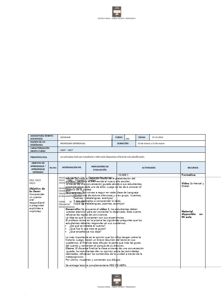 Plani 2do Lenguaje Marzo 2025 | PDF | Maestros | Enseñando