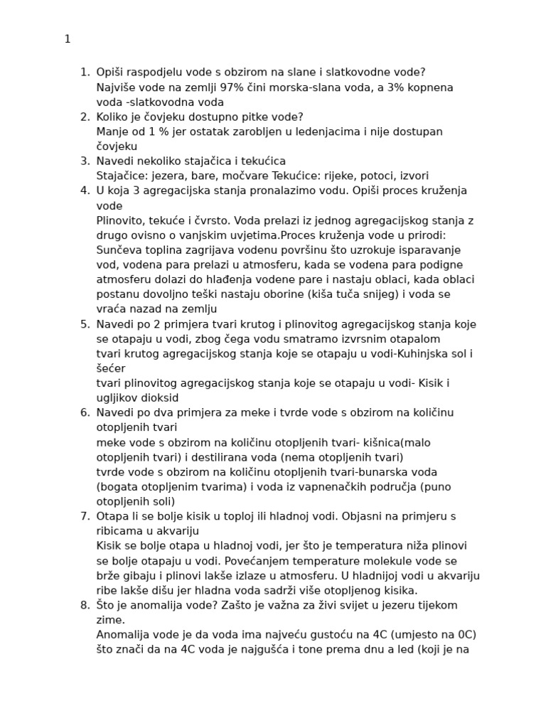 Opiši Raspodjelu Vode S Obzirom Na Slane I Slatkovodne Vode ...