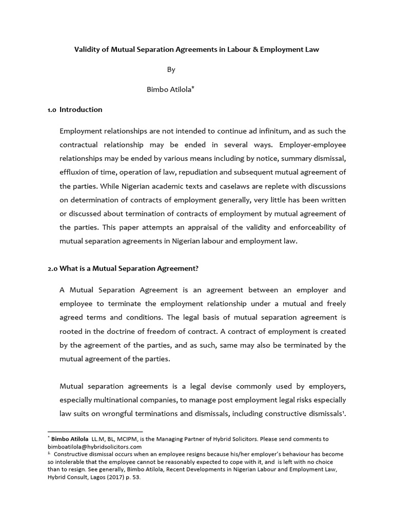 Validity of Mutual Separation Agreements | PDF | Employment | Justice