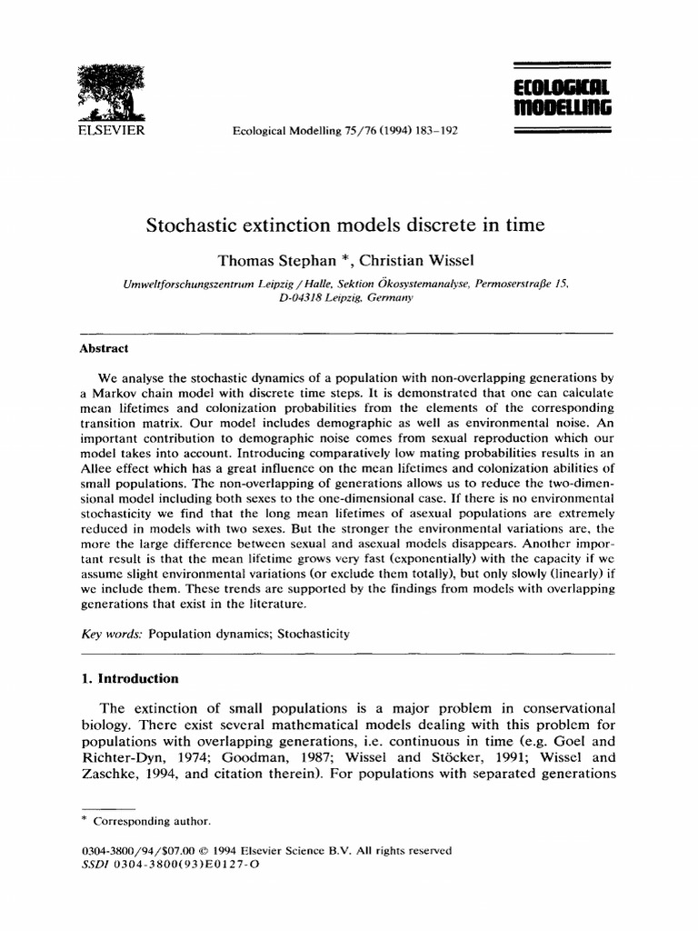 (ARTIGO, 1994) Stephan, T. Wissel, C. Stochastic Extinction Models ...