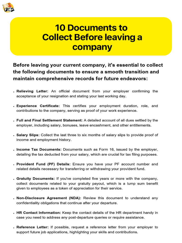 10 Documents To Collect Before Leaving A Company | PDF
