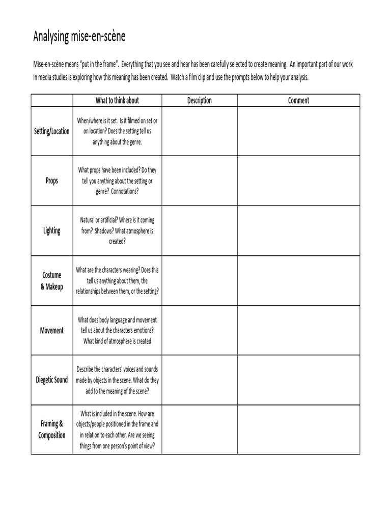Analysing Mise en Scene | PDF