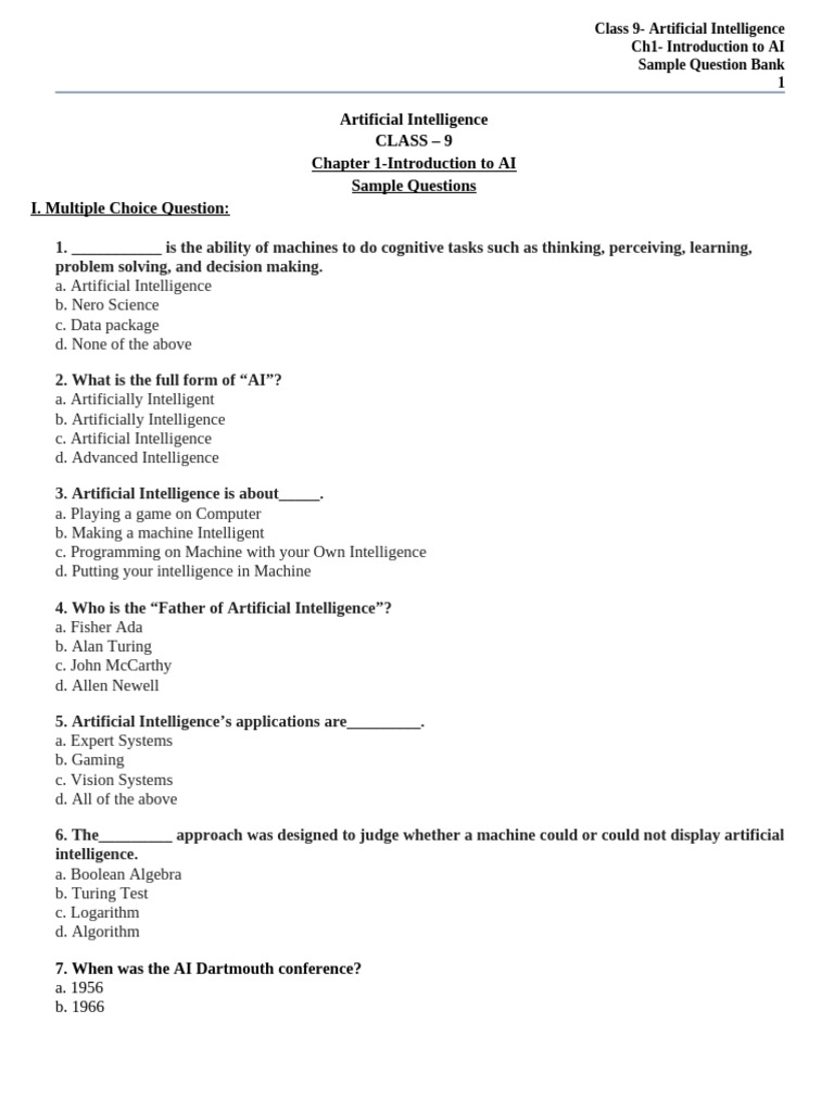 Unit1 - Introduction To AI | PDF | Artificial Intelligence | Intelligence (AI) & Semantics