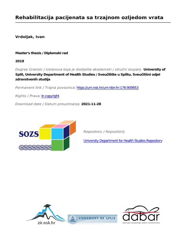 Rehabilitacija Pacijenata Sa Trzajnom Ozljedom Vrata | PDF