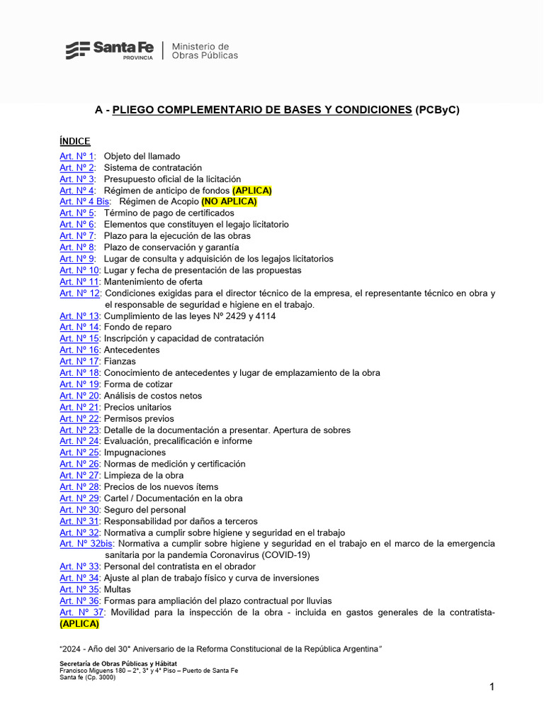 Pliego de Bases y Condiciones | PDF | Presupuesto | Ingeniero civil