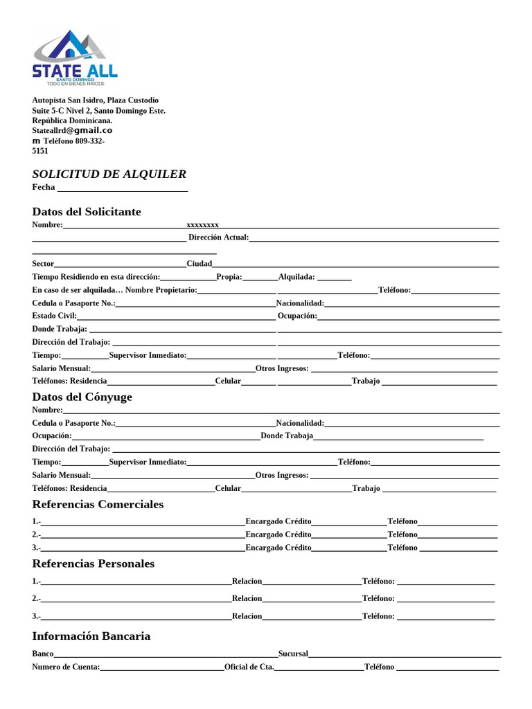 Solicitud de Alquiler (2) | PDF | Bancos | Documento de identidad