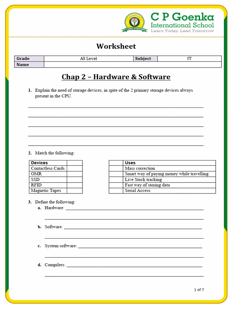 IT Worksheet - Chap 2 QP | PDF | Software | Computer Data Storage