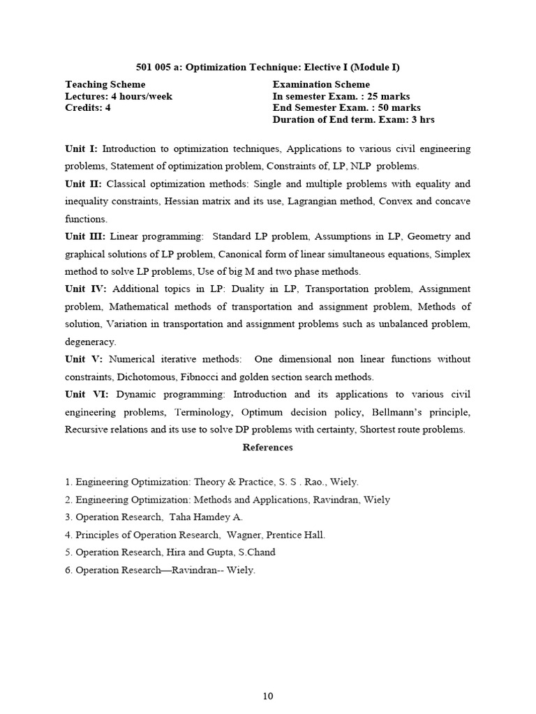 Elective-I - Optimization Techniques Syllabus | PDF