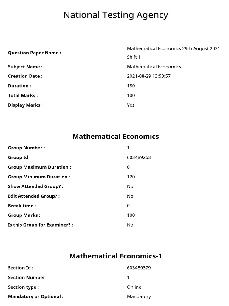 MATHEMATICS FOR ECONOMICS 1 SWAYAM QUESTION PAPER 2 | PDF | Multiple ...