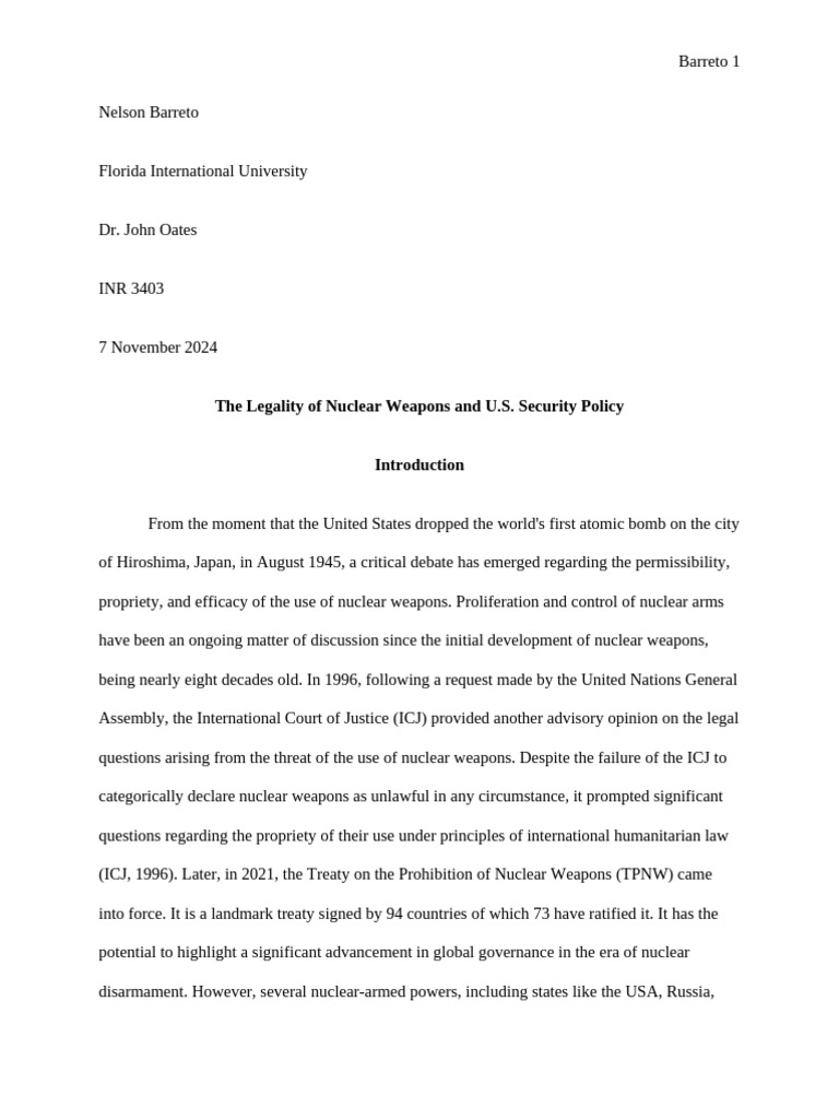 The Legality of Nuclear Weapons and US Security Policy | PDF | Nuclear ...