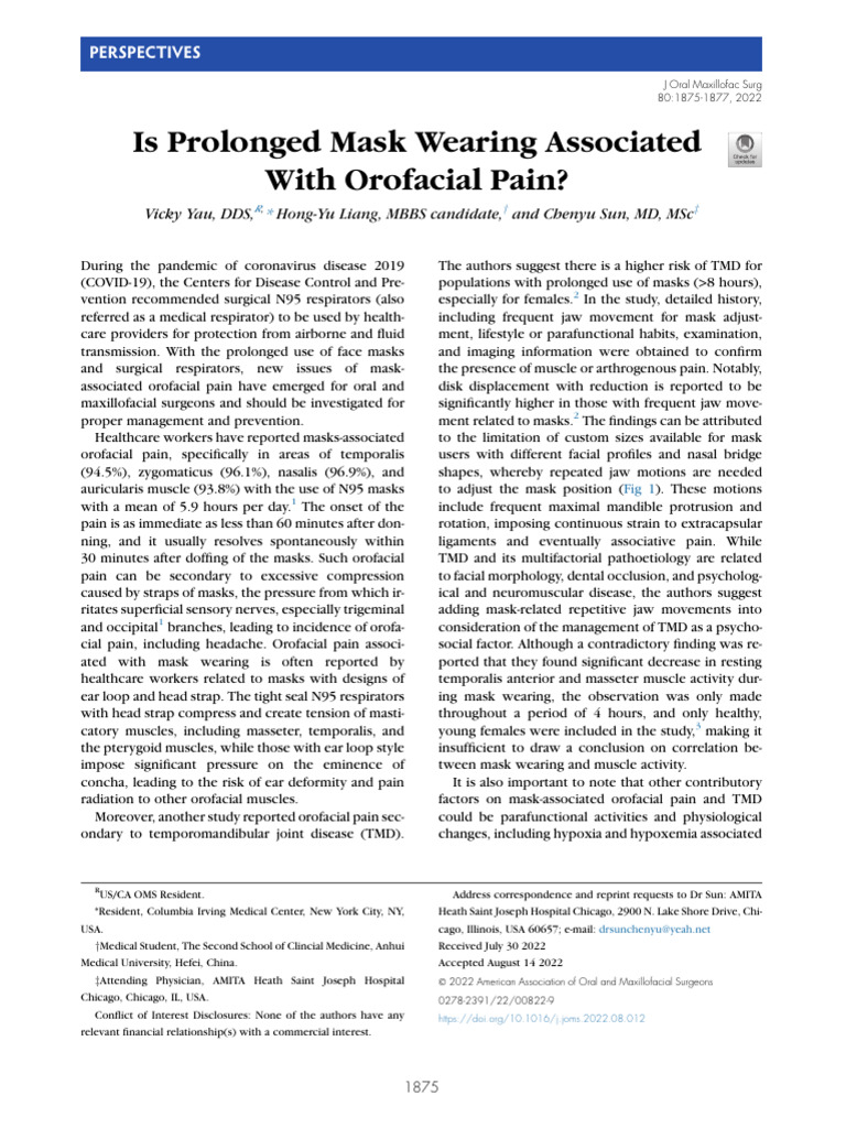 Orofacial Pain from Prolonged Mask Use | PDF | Clinical Medicine ...
