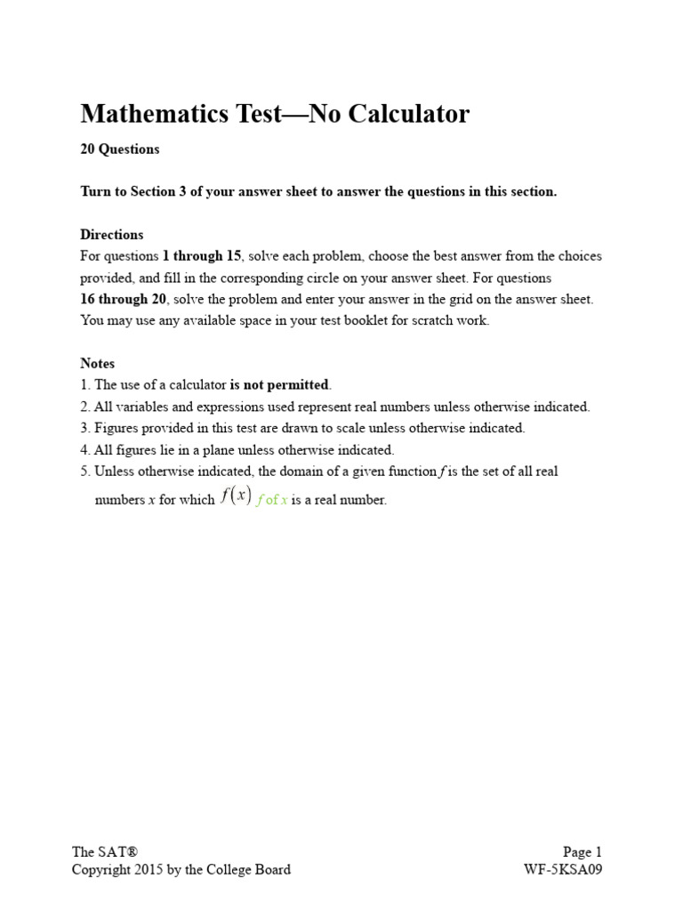 sat-practice-test-1-math-no-calculator-assistive-technology | PDF ...