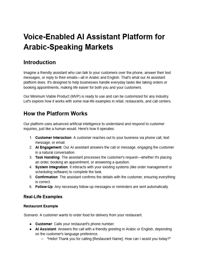 Voice-Enabled AI Assistant Platform For Arabic-Speaking Markets | PDF | Artificial Intelligence ...