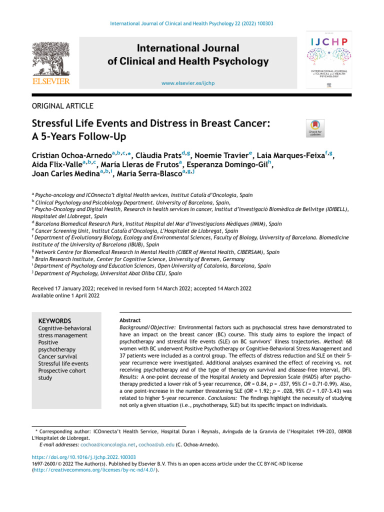 Ochoa-Arnedo Et Al 2022 Int J Clin Health Psychol 22 100303 | PDF | Psychotherapy | Cancer