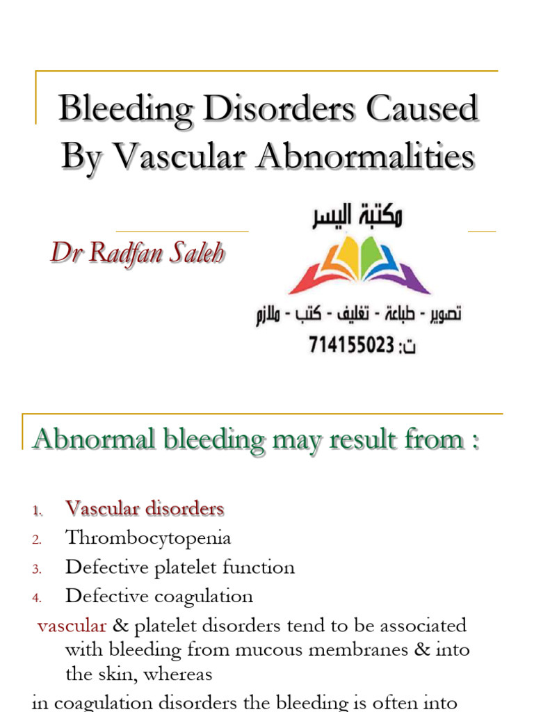 Vascular Bleeding Disorders | PDF | Bleeding | Coagulation