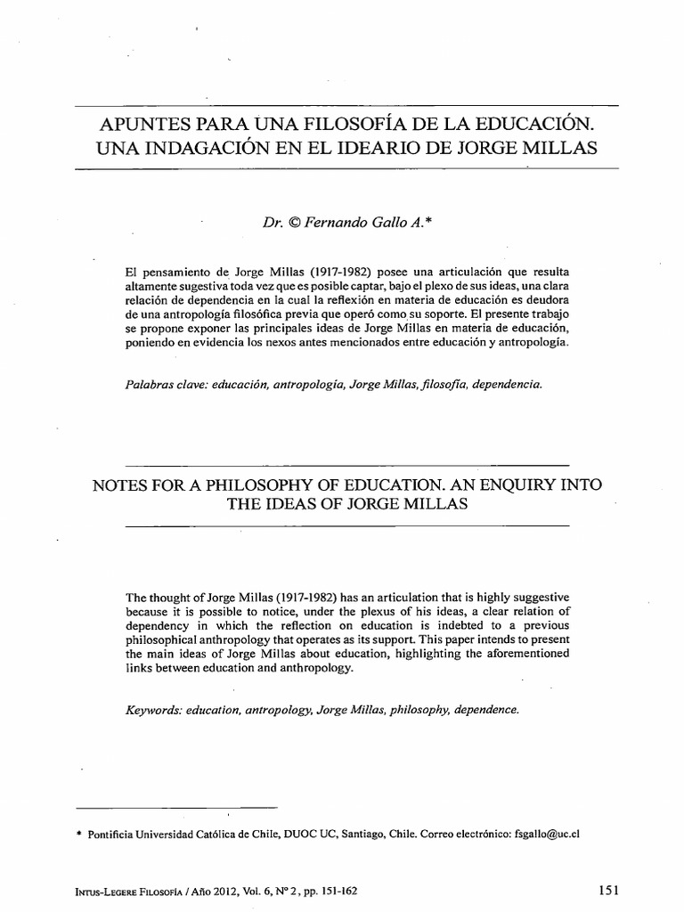 Apuntes para Un Ideario de Educación de Jorge MIllas | PDF