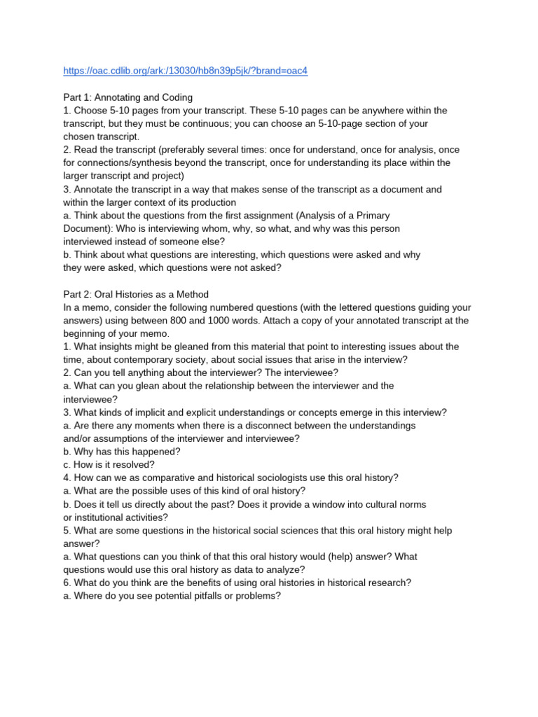 Oral History Analysis Prompt | PDF
