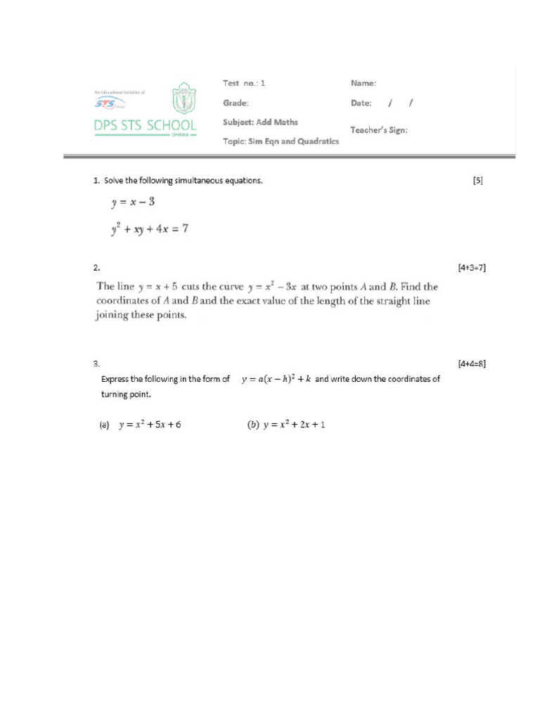 Add Maths CT 1 QP | PDF