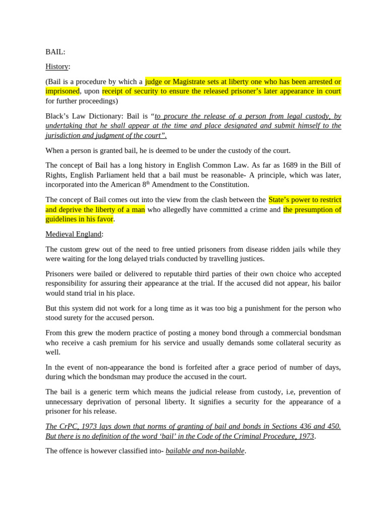 Bail Detailed Notes | PDF | Bail | Arrest