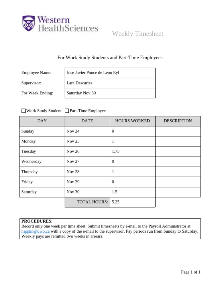 Timesheet Template for Part-Time Staff. nov 24- Javier | PDF