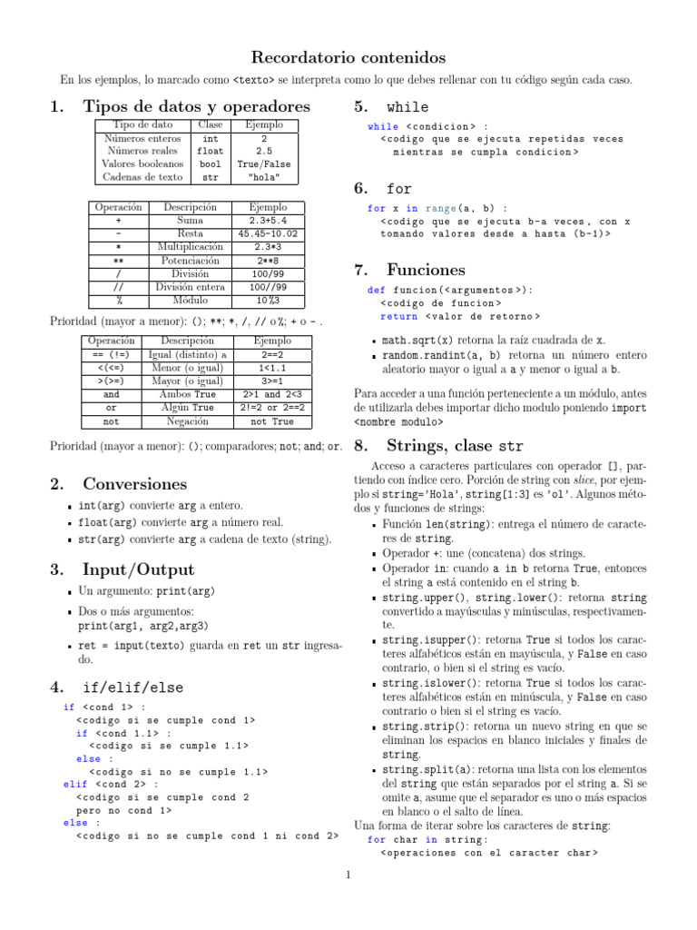 Guía Completa de Tipos y Operaciones en Python | PDF | Cadena (informática) | Python (lenguaje ...