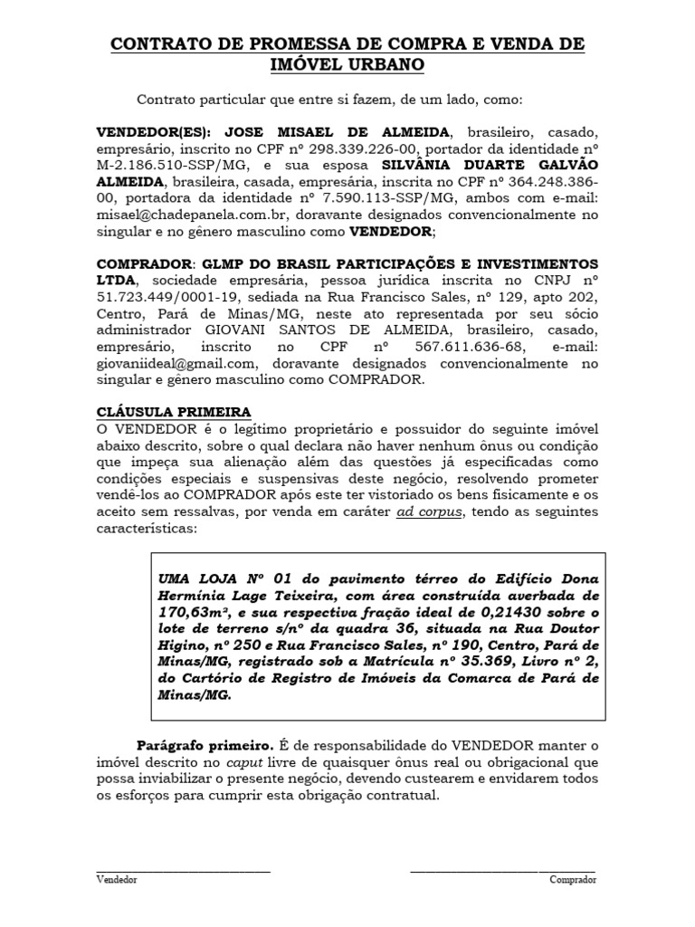 CONTRATO DE PROMESSA DE COMPRA E VENDA | PDF | Direito Comum | Direito ...
