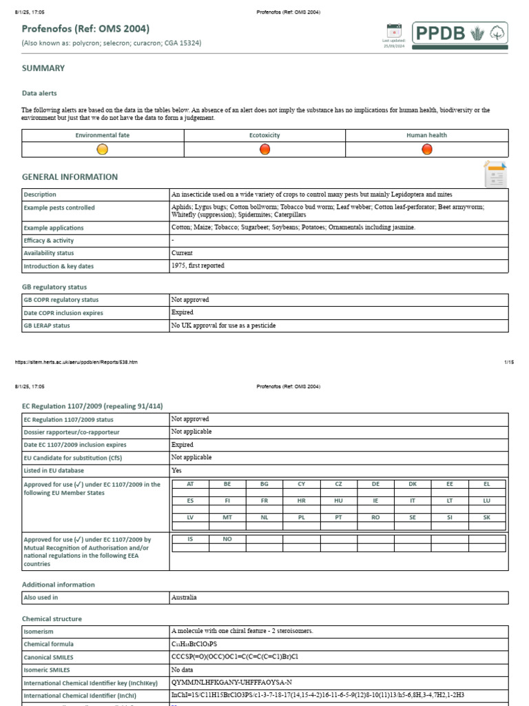 Profenofos (Ref - OMS 2004) | PDF | Chemical Substances | Solubility