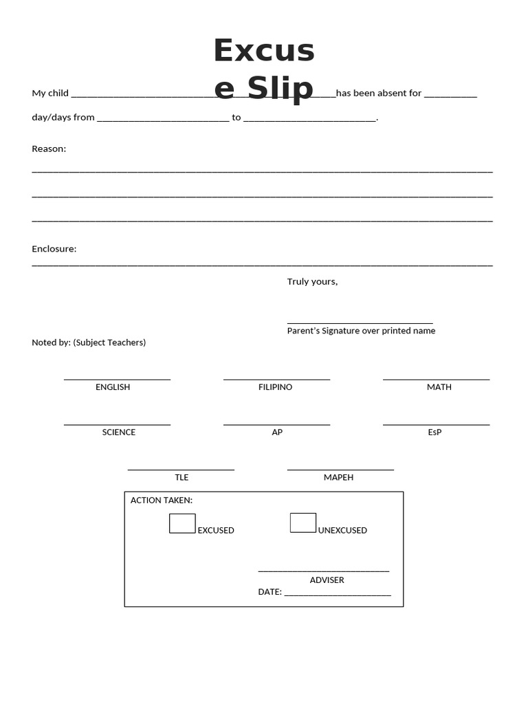 EXCUSE SLIP | PDF