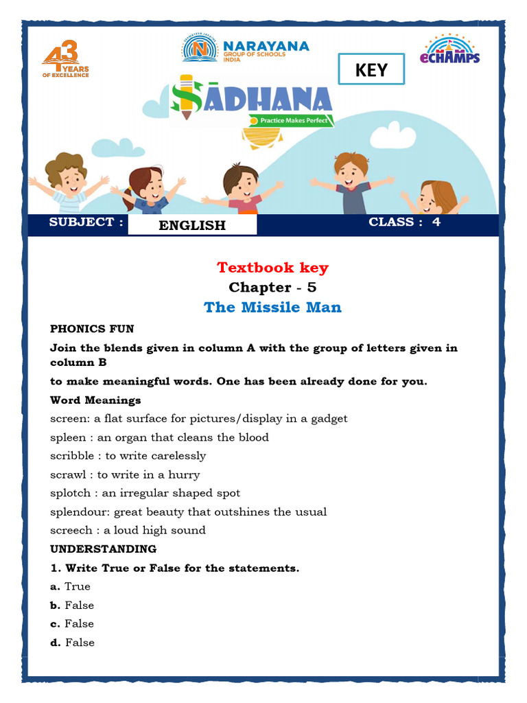 Sadhana TB & WB Class - 4 Key Term - II | PDF